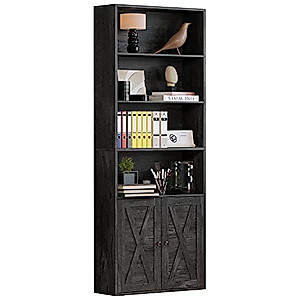 IRONCK Industrial Bookshelves and Bookcases with Doors Floor Standing 6 Shelf Display Storage Shelves 70 in Tall Bookcase Home Decor Furniture for Home Office, Living Room