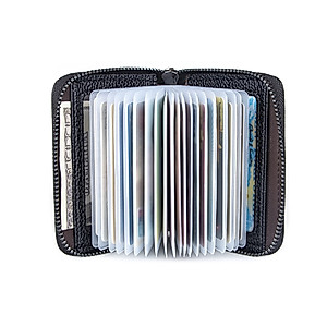 Suweibuke Genuine Leather Credit Card Holder Wallet RFID Blocking Secure Card Case ID Case Organizer Zipper Wallet (A-Black) zhenpikabao