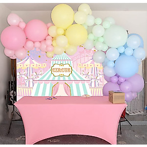 Ayayiya Pink Circus Backdrop for Girl Pastel Carnival Carousel Birthday Party Decorations Big Top Tent Ferris Wheel Photography Background Sweet Baby Shower Cake Table Banner Photo Booth Props 7x5ft