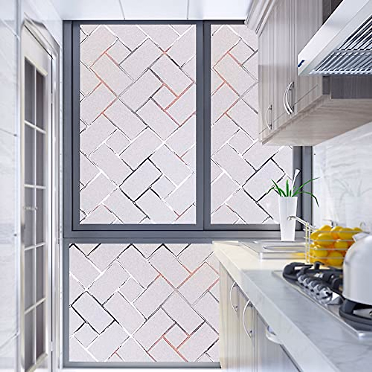 FYY Window Privacy Film, Frosted Glass Covering, Non Adhesive Static Cling Window Stickers, Opaque UV Blocking Heat Control Glass Door Stickers for Bathroom Office Hospital - Matte Lattice, 45x200CM