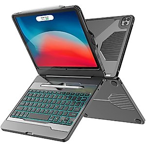 CHESONA for iPad Pro 12.9 Case with Keyboard, for iPad Pro 12.9 Keyboard, 5-in-1 USB-C Hub, 7 Color Backlit - Pencil Holder - Smart Magic Keyboard for iPad Pro12.9-inch, Black