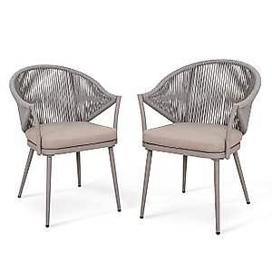NUU GARDEN Patio Dining Chairs Set of 1, Woven Rope Outdoor Dining Chairs, All-Weather Aluminum Arm Chairs with Cushions for Garden, Deck, Backyard, Balcony, Lawn, Indoor, Beige