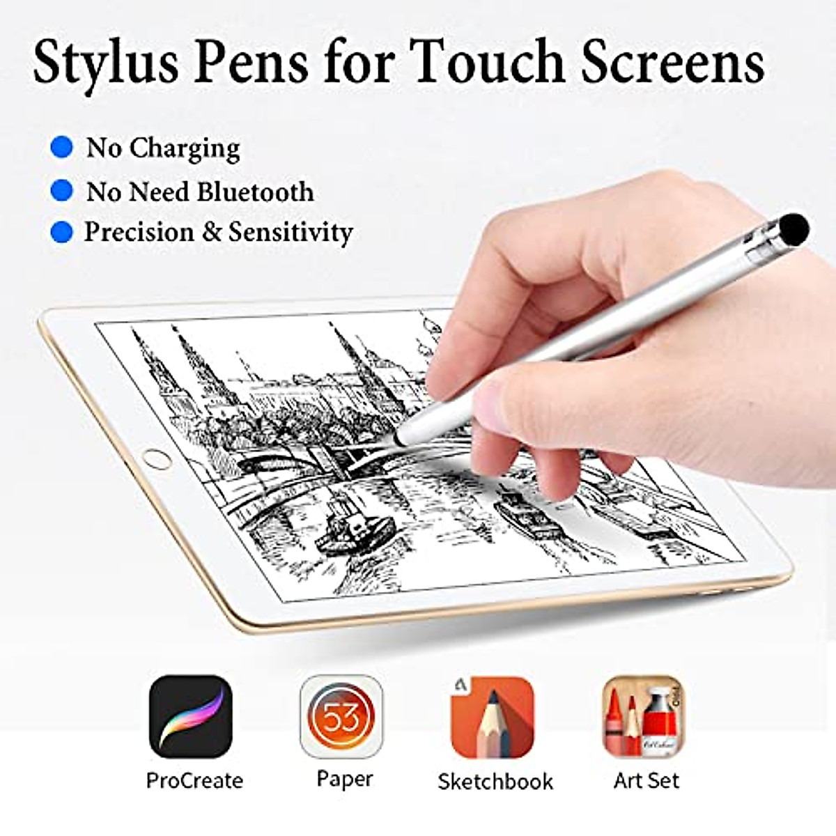 4 Pack Stylus for iPad Luntak Stylus Pens for Touch Screens 2-in-1 iPad Pencil Universal Rubber iPad Stylus Touch Screen Pen iPad Pen Compatible with iPad Mini/iPhone/Galaxy Note/Huawei/Xiaomi/Android