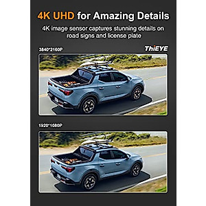 ThiEYE 4K Mirror Dash Camera 10'' Touch Screen, Carview 4 Dual Dash Cameras Front and Rear Lens,Super Night Vision,Parking Monitoring,Reversing Assistance, Voice Control & GPS