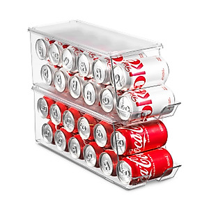 Set of 2 Stackable Refrigerator Organizer Bins Pop Soda Can Dispenser Beverage Holder for Fridge, Freezer, Kitchen, Countertops, Cabinets - Clear Plastic Canned Food Pantry Storage Rack Holds 12 Cans