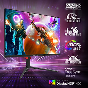 Sceptre 27-inch IPS 2K Gaming Monitor QHD 2560 x 1440p HDR400 up to 165Hz 1ms AMD FreeSync Premium DisplayPort HDMI 100% sRGB, Build-in Speakers Machine Black (E275B-QPD168)