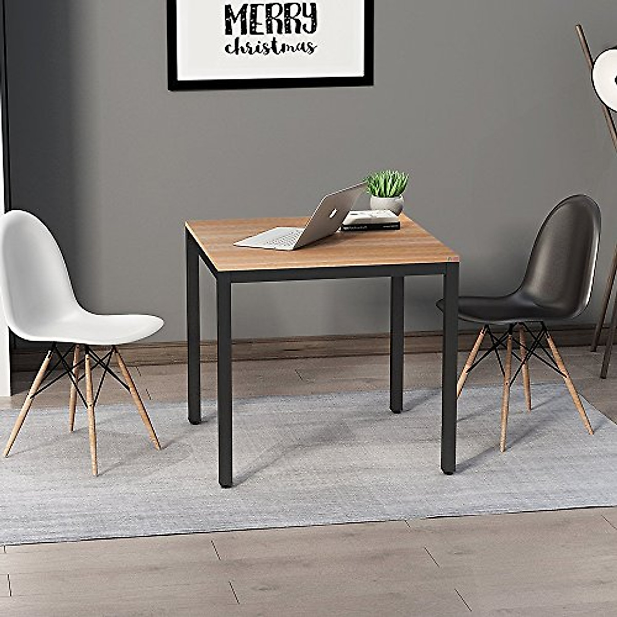 Need Small Square Dining Table- 31-1/2'' Sturdy and Heavy Duty Writing Desk for Small Spaces and Writing Table Desk, Teak Color Desktop & Black Frame AC3BB(8080) Breakroom Table