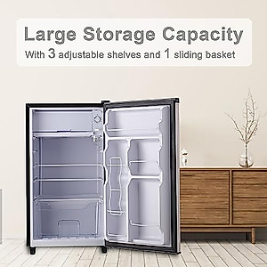 WANAI Mini Refrigerator 3.2 Cu.Ft, Single Door, Adjustable Thermostat, Adjustable Removable Shelves Refrigerator Suitable For Dorm,Office,Living room