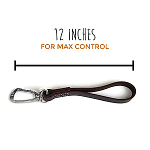 Mighty Paw Short Dog Leash - Training Traffic Lead with Carabiner Clip - Dog Leash Training Lead - Short Slip Lead Dog Leash - Short Lead Dog Training - Dog Carabiner Clip - Brown - 12 Inches