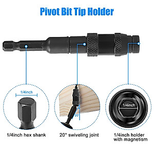 SUNJOYCO 3PCS 1/4" Magnetic Pivot Drill Bit Tip Holder, 105° Right Angle Drill Adapter Extension Impact Driver Bendable in 20° Angle for Corner