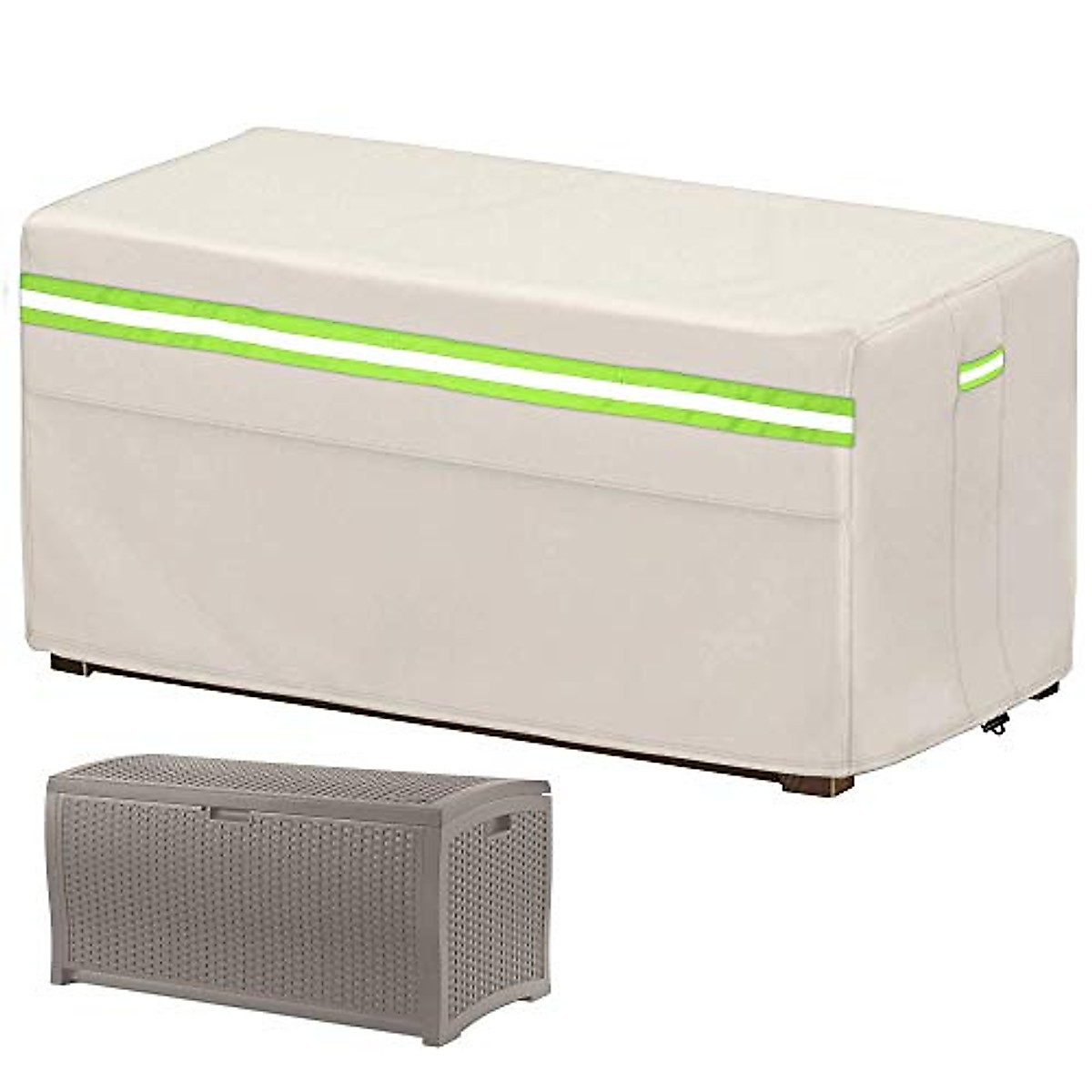 LOZOXO Patio Deck Box Cover, 54" Storage Box Cover for Outside, Outdoor Waterproof Deck Box/Storage Ottoman Bench Cover Fits up to 54" W x 27" D x 27" H khaki