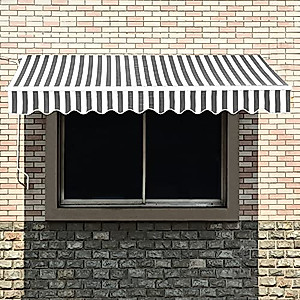 MCombo 13x8 Feet Manual Retractable Patio Door Window Awning Sunshade Shelter Outdoor Canopy (Grey with White Stripes)