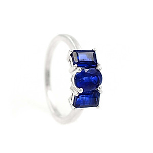 Gemstone 925 Sterling Silver Natural 7X5 MM Blue Kyanite Oval Cut January Birthstone Cluster Unisex Ring For Wedding Gift (Rhodium Plated Silver, 8.5)