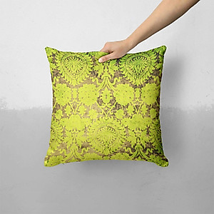 iiRov Dark Brown and Lime Green Cauliflower Damask Pattern - Custom Decorative Home Decor Indoor or Outdoor Throw Pillow Cover for Sofa, Bed or Couch Cushion (Pillow CASE Cover ONLY)
