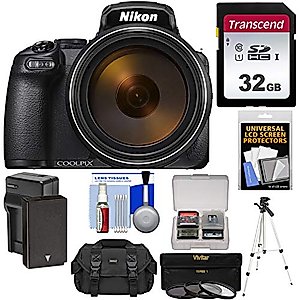 Nikon Coolpix P1000 4K 125x Super Zoom Digital Camera with 32GB Card + Battery & Charger + Case + Tripod + Filters Kit (Renewed)