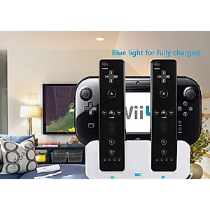 Wii U Charger Dock Station for Wii Remote & Wii U Gamepad with 2 Rechargeable Batteries Charging Cable Led Indicator -White