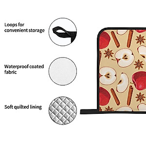 ZHRYMIFE Red Apple Oven Mitts and Pot Holders Sets Kitchen Hot Pad Non-Slip Heat Resistant Waterproof Baking BBQ Cooking Gloves(4 Piece), Black, One Size