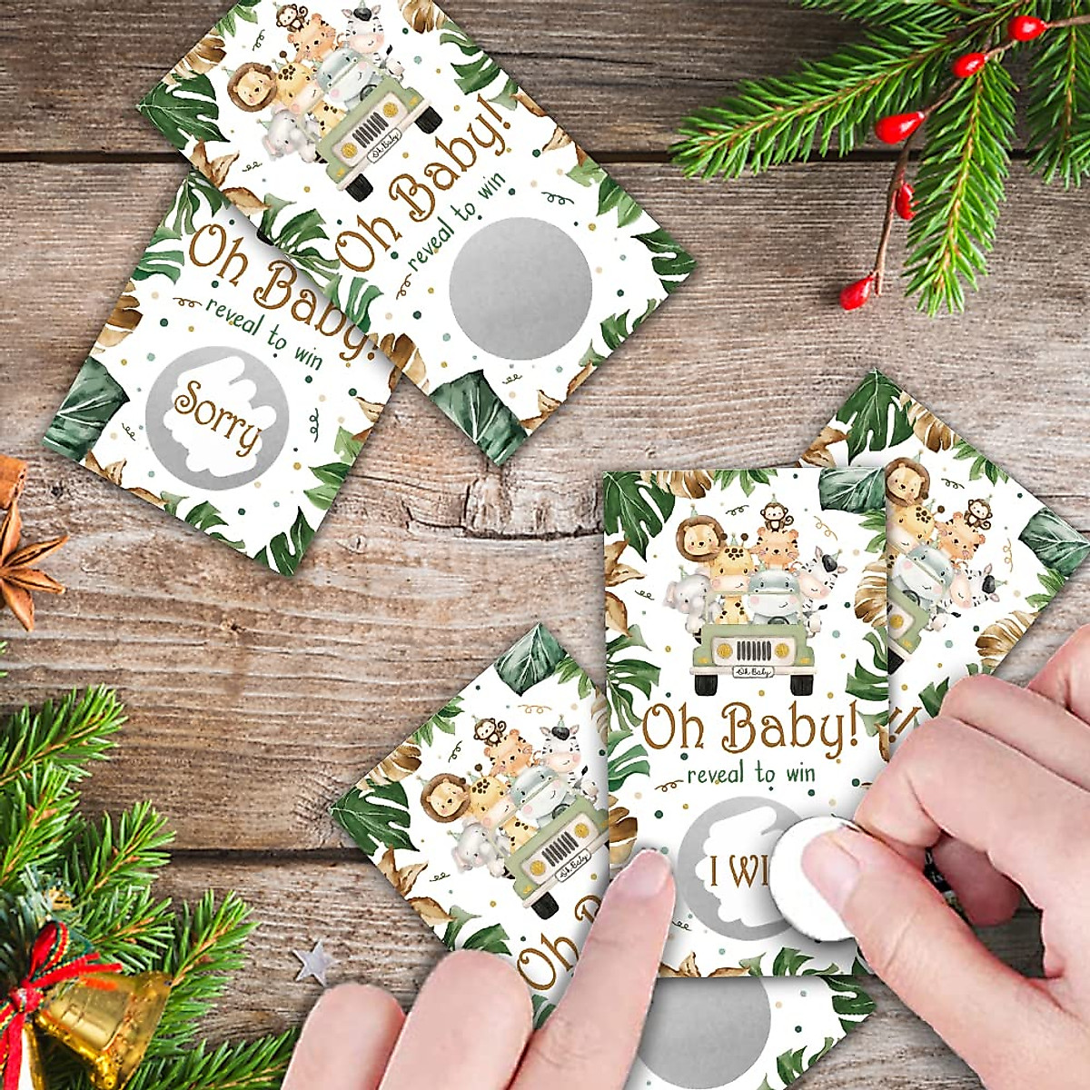 REWIDPARTY Woodland Animal Scratch Off Game Cards（32 PCS） Baby Shower Games Raffle Cards Wedding Bridal Shower Gift Certificate Scratch Off Cards Family Holiday Games Supplies for Kids Adults