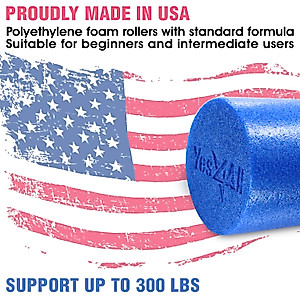 Yes4All Premium Soft-Density Round PE Foam Roller for Pilates, Yoga, Stretching, Balance & Core Exercises - 24 inch Blue