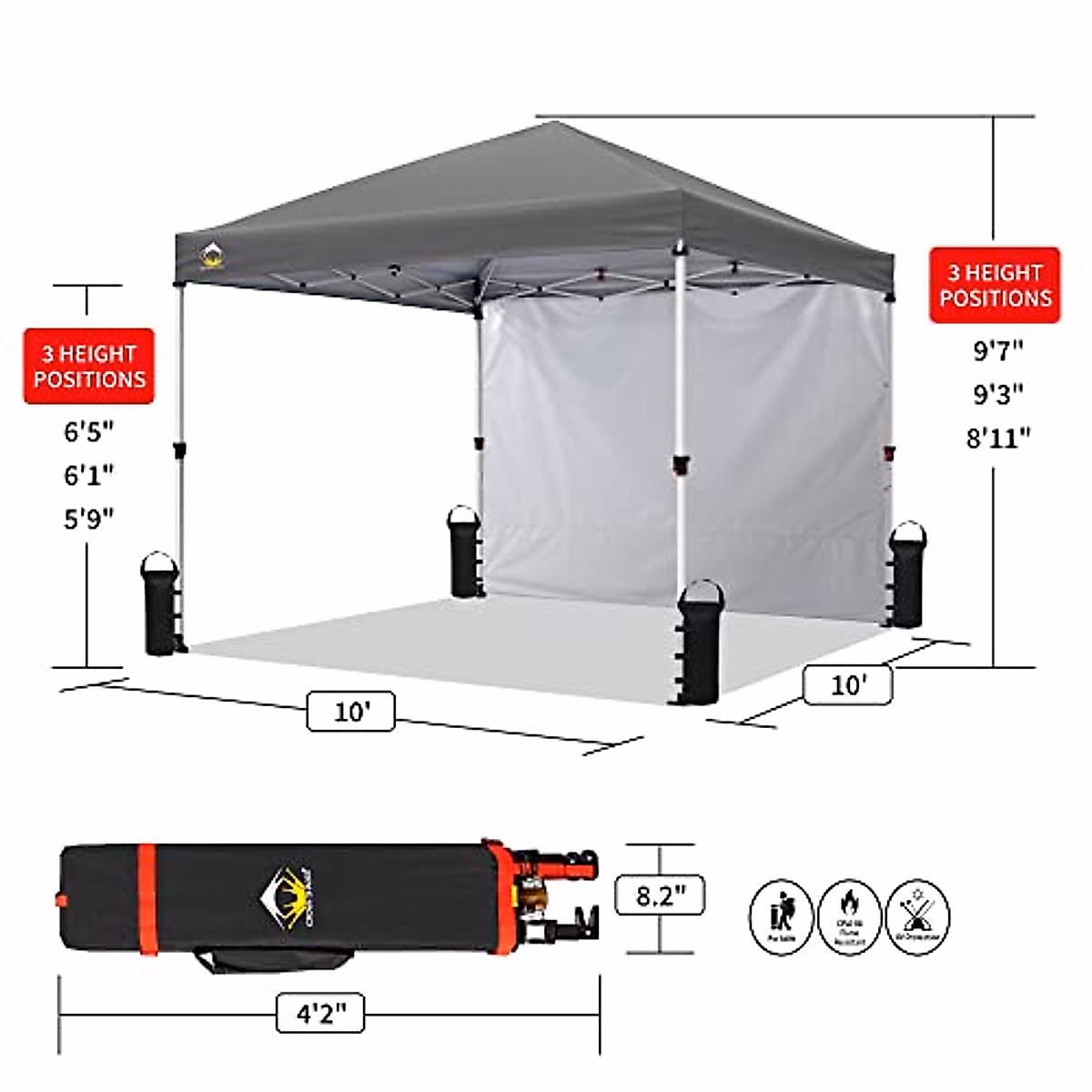 CROWN SHADES Pop Up Canopy Tent 10X10 Commercial Instant Canopy Tent Outdoor (10x10, Grey)