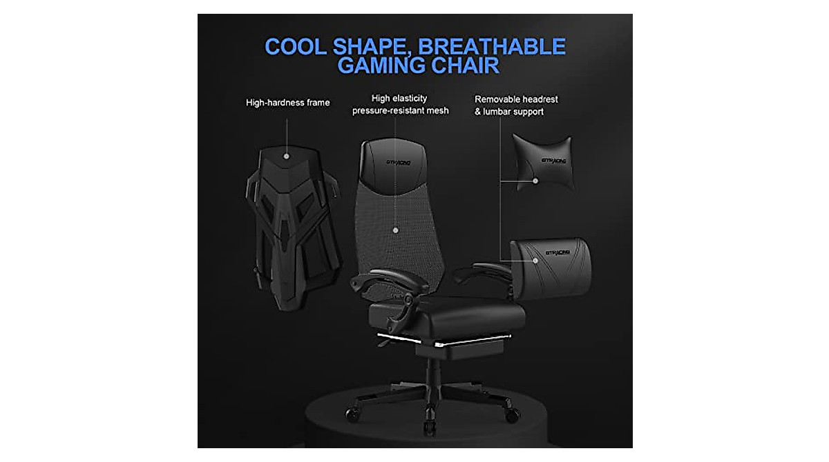 GTRACING Gaming Chair with Mesh Back & Footrest - Ergonomic & Adjustable