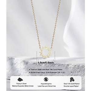 KristLand - 18k Gold Plated Dainty Layered Sun Necklace Pendant Short Cactus Choker Chain, Circle Layering Necklace,Star Handmade Gold Simple Necklace for Women A Sunshine Gold Color