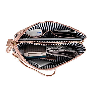Women's Lightweight Multi Compartment Wristlet Clutch Wallet Crossbody Bag - (WU021-ROSE GOLD)