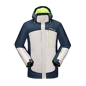 Orolay Men's Mountain Waterproof Ski Jacket Windproof Rain Jacket Winter Warm Snow Coat Blue L