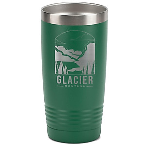 100 North, Polar Camel, United States National Parks, Green 20 Ounce, Stainless Steel, Vacuum Insulated Travel Tumbler Mug With Clear Lid, Glacier Montana