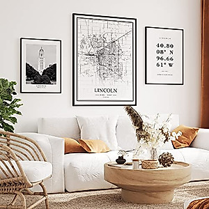 Dear Mapper Lincoln United States View Abstract Road Modern Map Art Minimalist Painting Black and White Canvas Line Art Print Poster Art Line Paintings Home Decor (Set of 3 Unframed) (16x24inch)