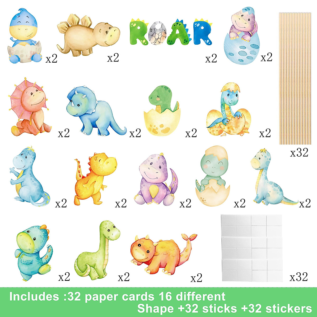 32pcs Dinosaur Centerpiece Sticks Dinosaur Baby Shower Decorations Dinosaur Party Centerpiece Decorations for Dino Theme Birthday Party Rawr It's A Boy Party Supplies