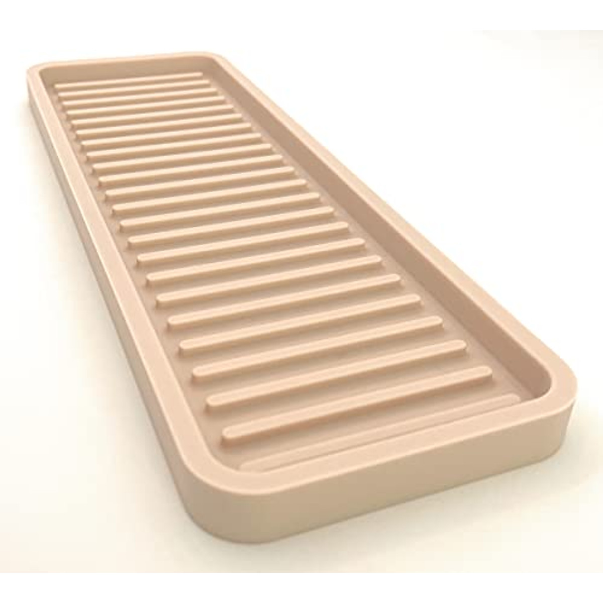 Happitasa Silicone Kitchen Sink Organizer Tray, Sponge Holder and Countertop Protector | Straight Lines Style (SAND DOLLAR, 12"x4")