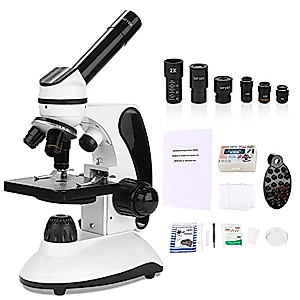 Microscope for Adults, 40~2000x Compound Monocular Microscope with Storage Bag, Slides, Phone Adapter-for School, Home Education, Science Lab