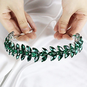 Brihasory Green Rhinestone Headband Wedding Hair Accessories for Brides Tiaras for Women and Girls Goddess Costume Hair Decoration Party Prom Bridesmaid Gifts