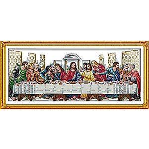 Joy Sunday Jesus Cross Stitch Kits 14CT Counted Full Range of Embroidery Starter Kit for Beginners Unprinted Pattern-The Last Supper