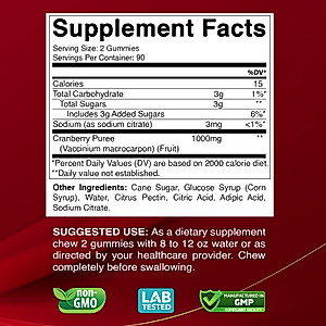 Vitabod Cranberry Gummies Urinary Tract Health Supplement - 1000mg - 180 Pectin Based Gummies