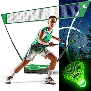 E-jetSport Badminton Net Outdoor Game Set, Rackets Shuttlecocks Combo for Kids & Family Portable, No Tools Required - Backyard Training, Beach, Park, Picnic Games, Green (EOB37540)