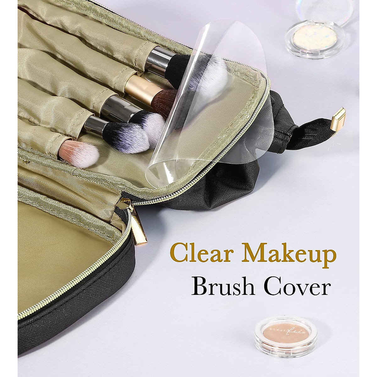 Shinowa Travel Makeup Cosmetic Bag, Portable Double Layer Cosmetic Bag, Large Leather Makeup Pouch with Wide Opening, Water-proof Toiletry Bag for Women Girls, Black