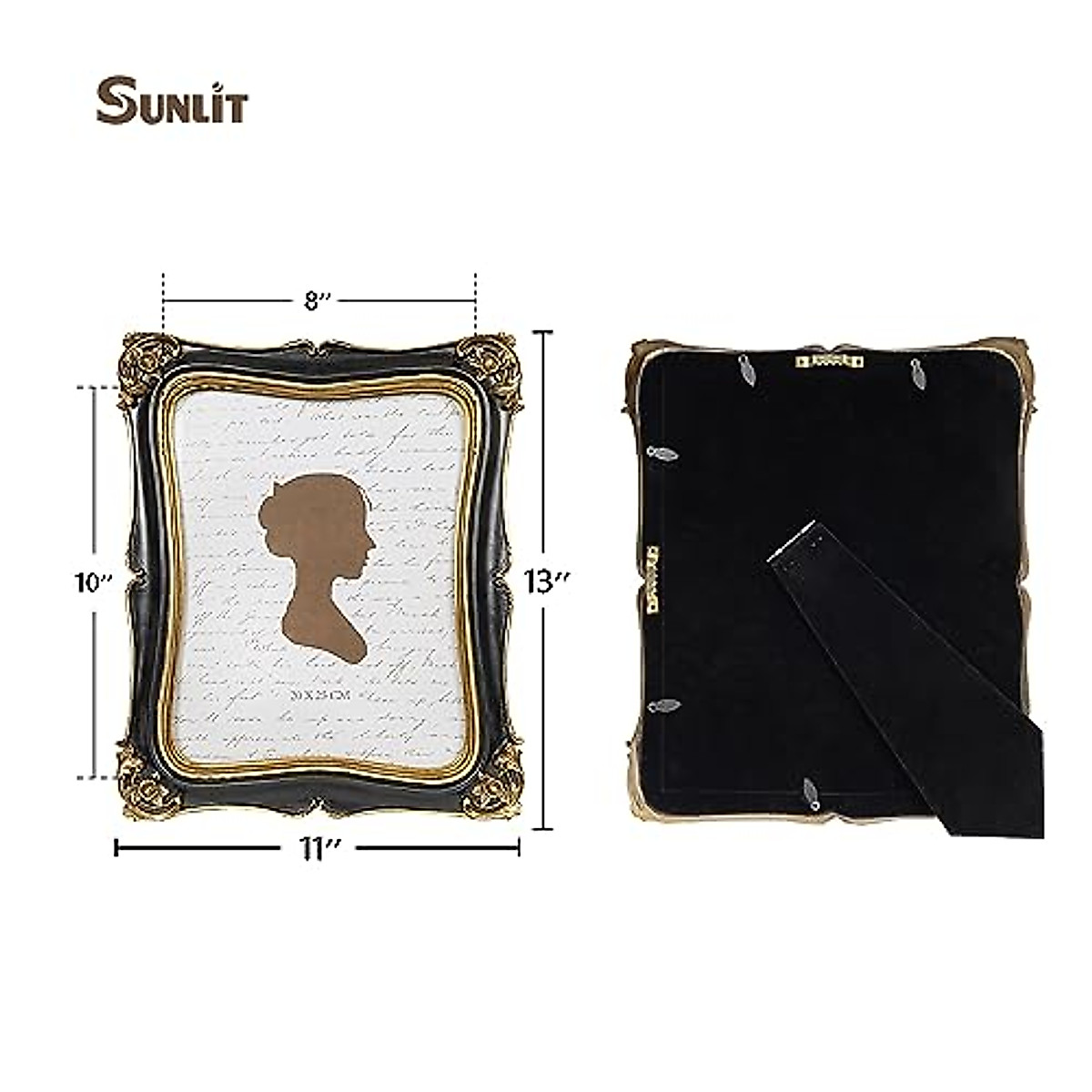 Sunlit Vintage Picture Frame 8x10 Inch, Luxury Antique Photo Frames with Glass Front, Photo Display, Tabletop Wall Hanging, Gift Ideas, Black and Gold