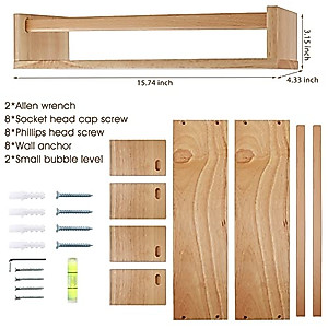 weiff Floating Shelves Set of 2, Wall Mount Bookshelves Rubber Wood Wall Decor Shelf for Kids Room, Bedroom/Bathroom/Living Room/Kitchen Storage & Decoration