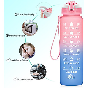 32OZ Motivational Fitness Sports Water Bottle with Straw & Time Maker, BPA-free, Tritan Plastic, Leak-proof Ensure you Stay Hydrated Throughout The Day for Gym, Outdoor Sports (Omber: Rose Serenity)