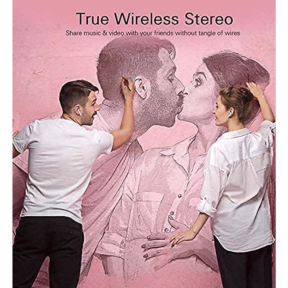 Wireless Earbuds,Bluetooth Headphones Stereo Earphone Cordless Sport Headsets,Bluetooth in-Ear Earphones with Built-in Mic for Smart Phones (White-C)
