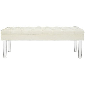 Modway Valet Tufted Button Performance Velvet Upholstered Bedroom Or Entryway Bench with Acrylic Legs in Ivory