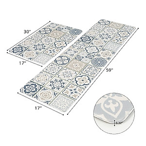 Jabogrii Kitchen Rugs 2 Piece Anti-Fatigue Kitchen Mats Set, Cushioned Comfort Floor Mat PVC Non Slip Waterproof Runner Rug for Kitchen, Standing, Office, Sink 17.5"×30"+17.5"×59"