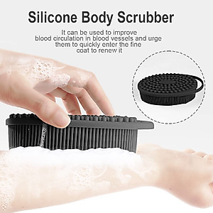 Soft Silicone Body Scrubber 2 PCS Silicone Body Shower, Silicone Loofah 2 in 1 Bath and Shampoo Brush, Body Scrubber Shower Cleaning Exfoliating Use for Sensitive Skin, Lather Well(Black and Pink)