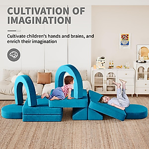 Kids Couch, 12PCS Modular Toddler Couch with 2 Triangular Cushions and 4 Arches, Fold Out Kids Couch for Playroom, Bedroom, Modular Kids Couch for Boys and Girls, Kids Play Couch for Kids (Blue)