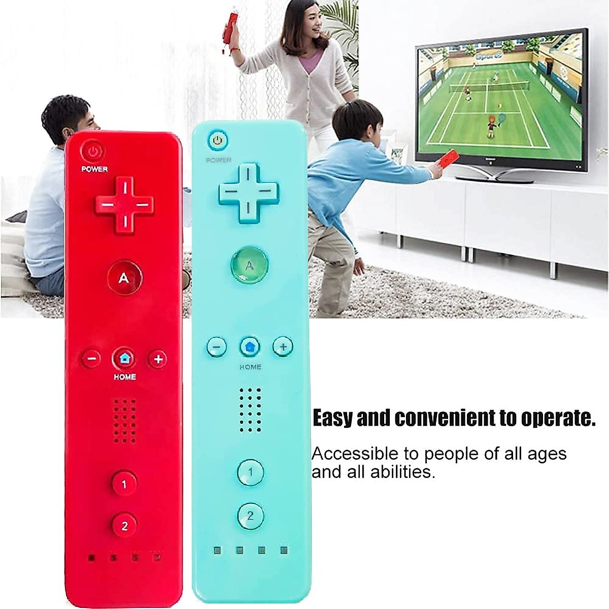 JTao-tec Wii Controller, 2 Packs Wii Controller and Wii Nunchuck for Wii and Wii U Console, with Silicone Case and Wrist Strap (Red + Water Blue)