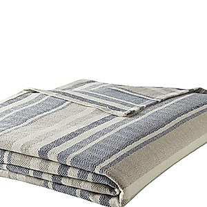 Eddie Bauer - King Blanket, Lightweight Cotton Bedding, Home Decor for All Seasons (Herringbone Blue Stripe, King)