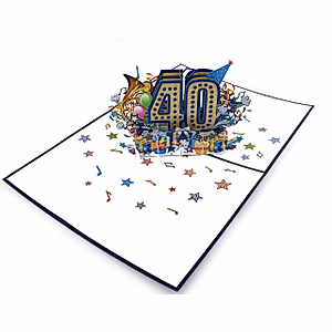 Teabug Cards Happy Birthday Pop Up 3D Greeting Card with Numbers (40th Blue)