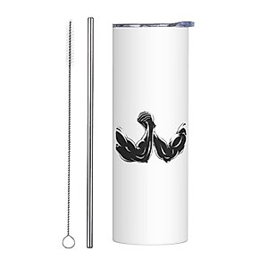 LIICHEES Black Silhouette Muscle Arm Wrestling Fighting Stainless Steel Vacuum Insulated Tumbler 20oz Coffee Cups Travel Mug Water Cup with Leak-Proof Flip Lid Metal Straw Cleaning Brush